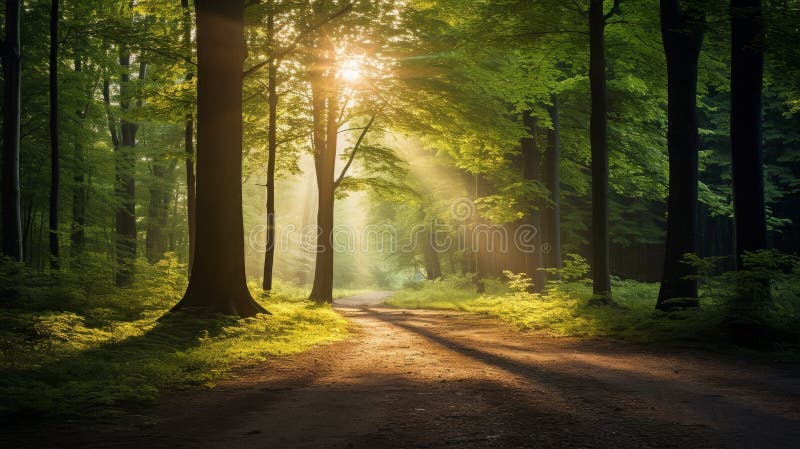Magical Summer Scenery in a Dreamy Forest, with Rays of Sunlight Stock ...