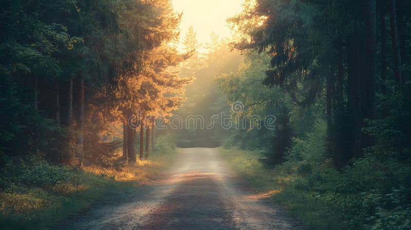 Magical Sun Rays Illuminate a Serene Forest Path Surrounded by Towering ...