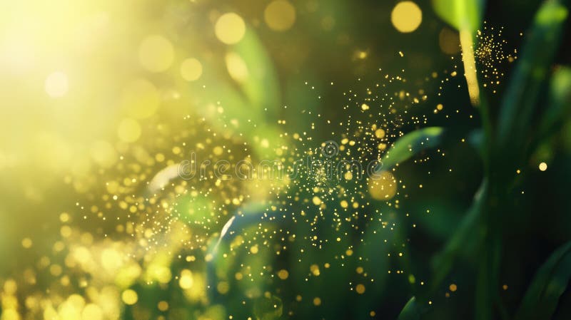 Magical Sunlit Forest with Sparkling Dust Particles at Dawn Stock Photo ...