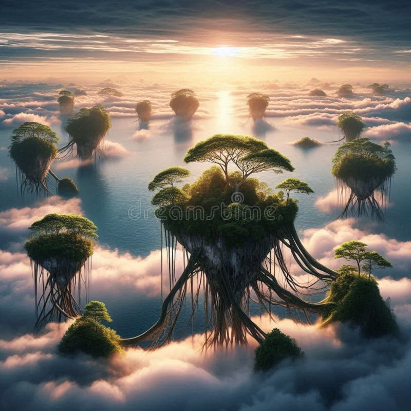 Magical Sunrise Above Skyroot Floating Forests Stock Photos - Free ...