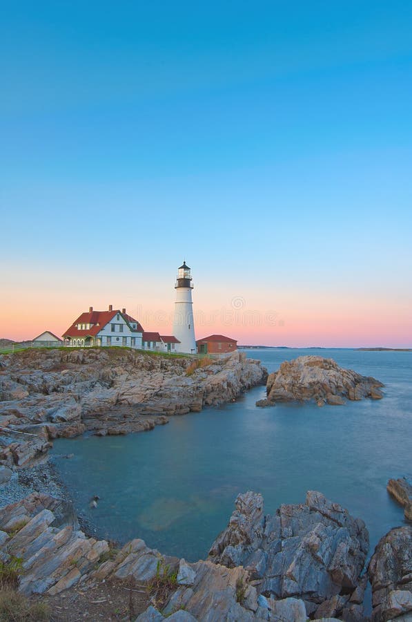 Magical Sunset at the Iconic Portland Head Light. Stock Image - Image ...