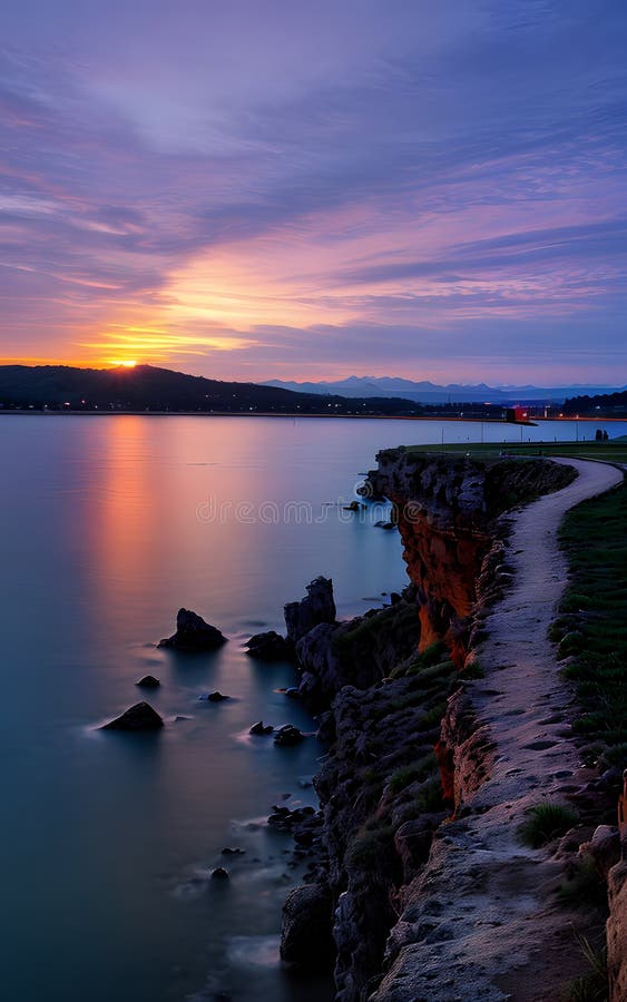 Magical Sunset Landscape with Beautiful Sky Stock Illustration ...