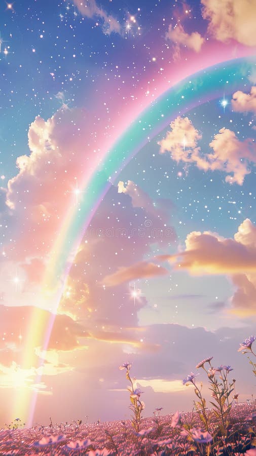 Rainbow Starry Night Moon on Blue Sky at Sea, Sunset at Summer Season ...