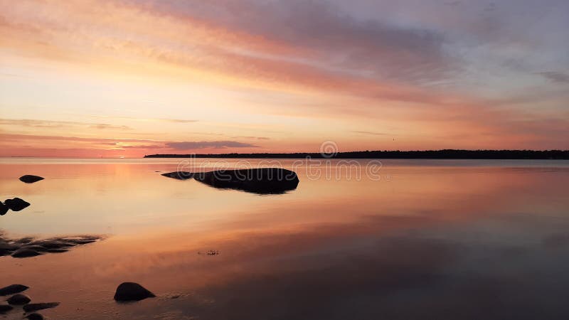 Magical sunset in sea stock photo. Image of reflection - 253986650