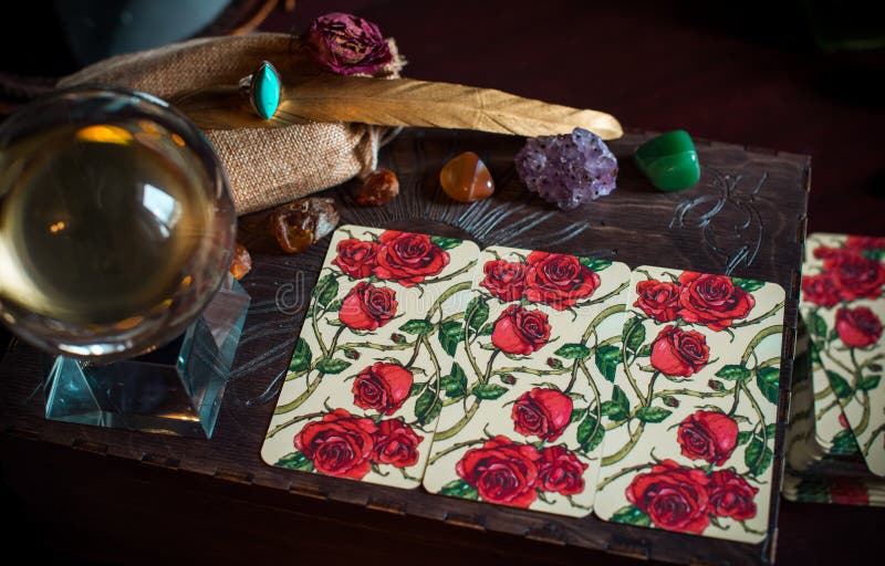 Magical Tarot Cards at Table, Fortune Telling Concept Editorial Stock ...