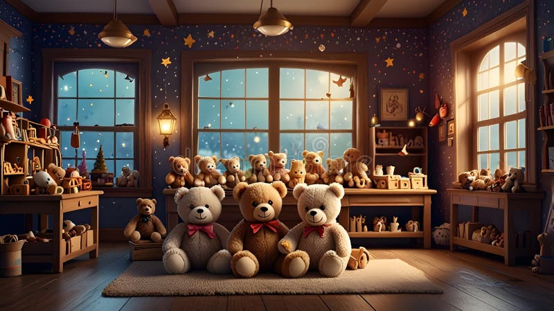 A Magical Toy Shop Background with Cute Teddy Bears and Dolls Stock ...