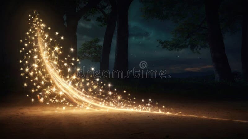 A Magical Trail of Sparkling Light in a Forest at Night Stock ...