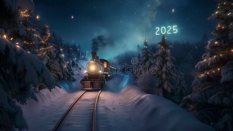 Magical Train Ride through a Snowy Forest on New Year S Eve 2025. AI ...