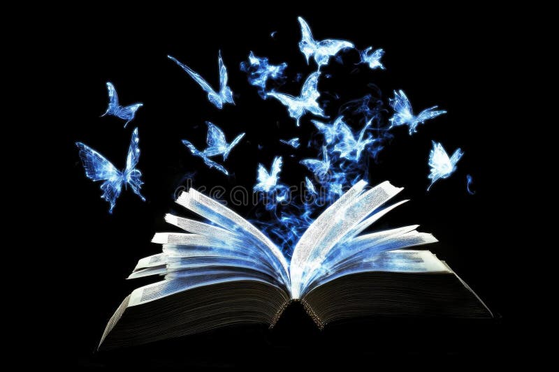 Magical Transformation of a Book with Shining Blue Energy and Flying ...