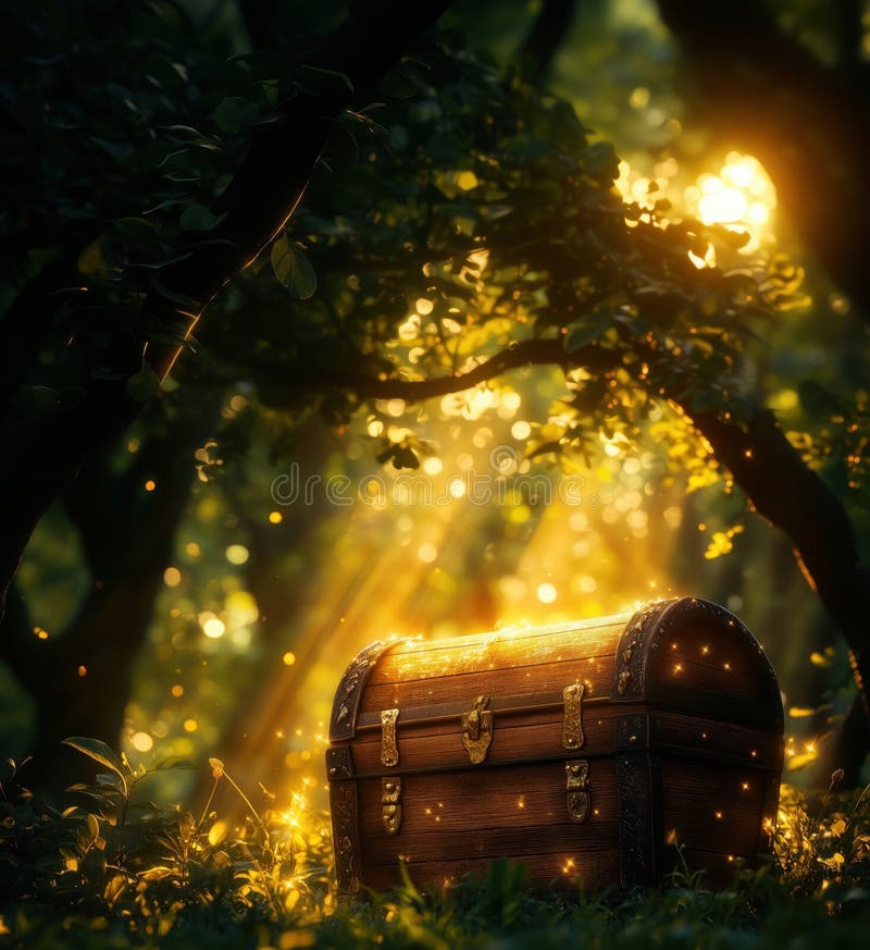 Mystical Treasure Chest Enchanted Forest Lush Greenery Stock Photos ...