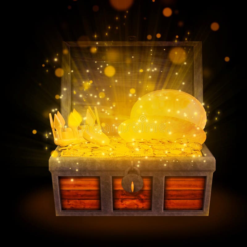Chest with Glowing Treasure Stock Vector - Illustration of gems ...