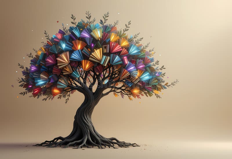 Magical Tree with Colorful Books As Leaves. Reading, Knowledge, Growth ...