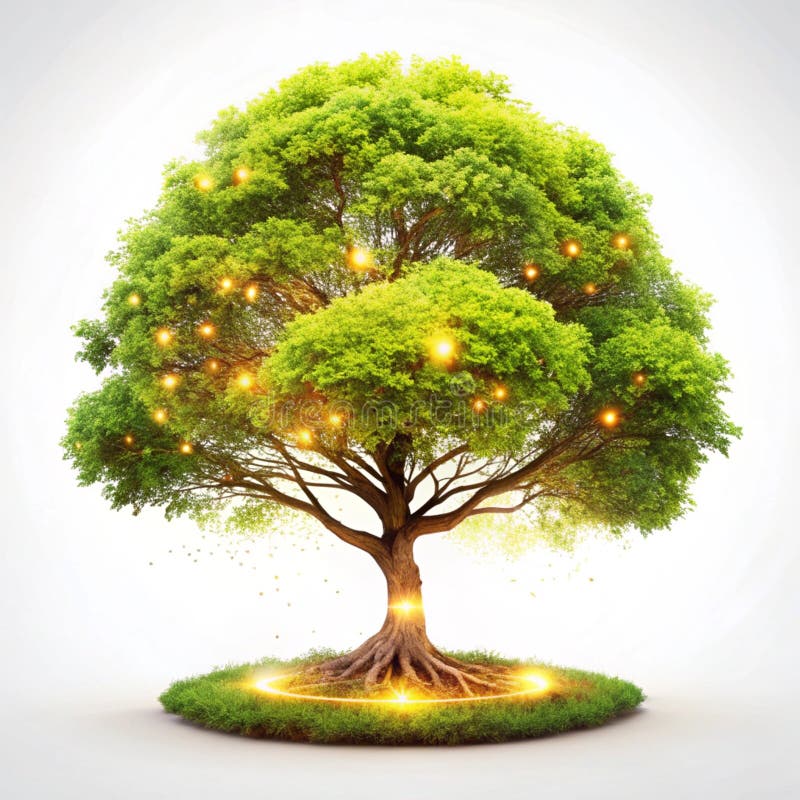 Floating Glowing Tree with Rotating Leaves and Branches Stock ...