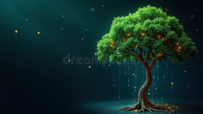 Magical Tree with Glowing Lights. Stock Illustration - Illustration of ...