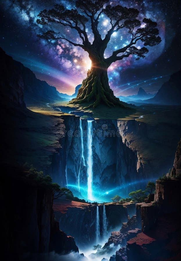 A Magical Tree of Life in Outer Space, Generative AI Illustration Stock ...