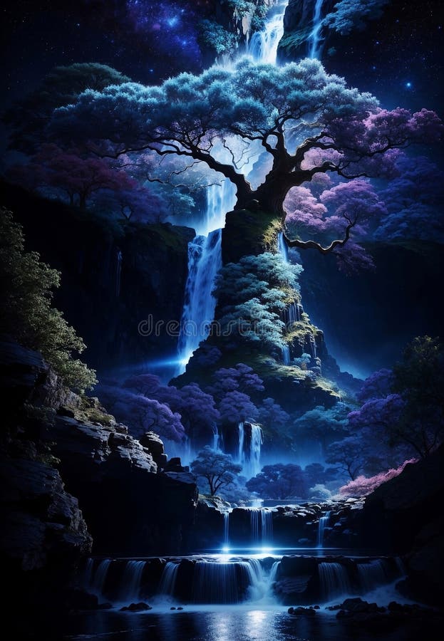 A Magical Tree of Life in Outer Space, Generative AI Illustration Stock ...