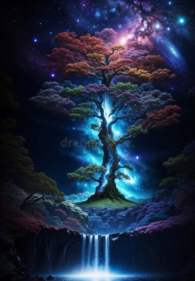 A Magical Tree of Life in Outer Space, Generative AI Illustration Stock ...