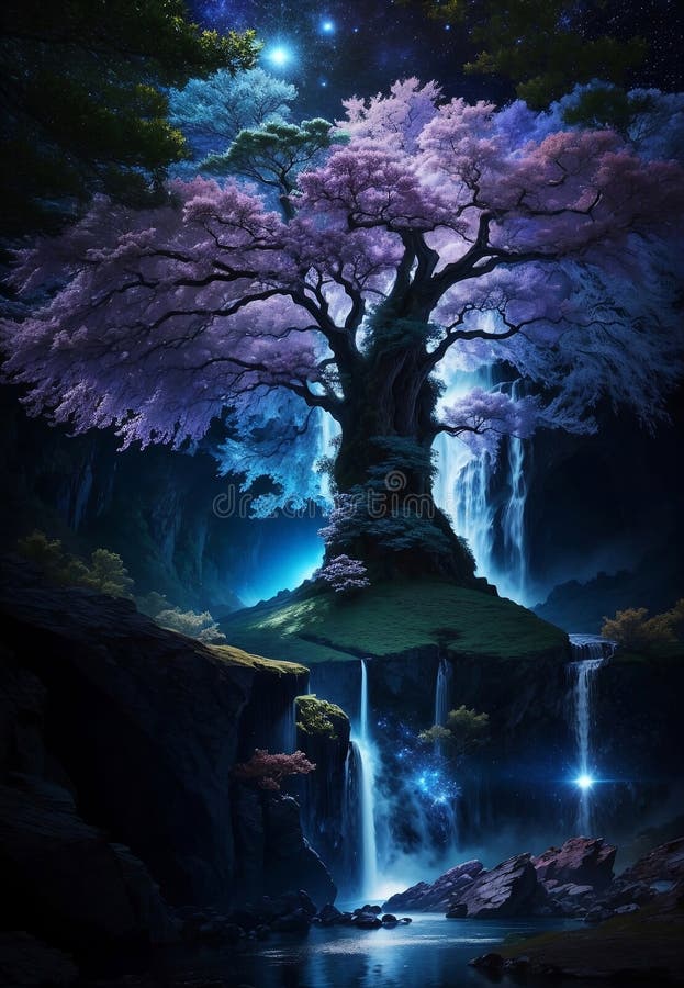 A Magical Tree of Life in Outer Space, Generative AI Illustration Stock ...