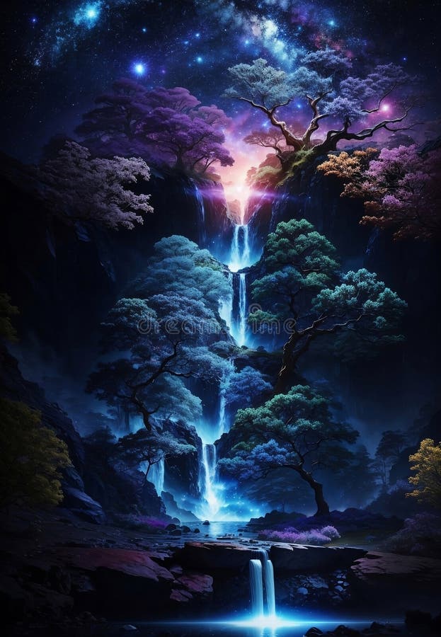 A Magical Tree of Life in Outer Space, Generative AI Illustration Stock ...