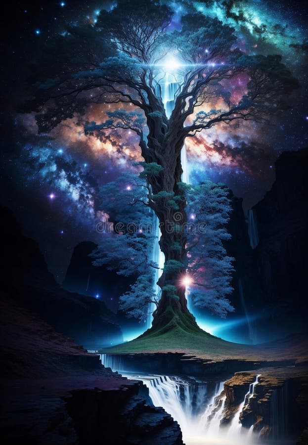 A Magical Tree of Life in Outer Space, Generative AI Illustration Stock ...