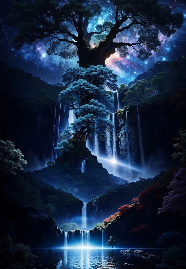 A Magical Tree of Life in Outer Space, Generative AI Illustration Stock ...