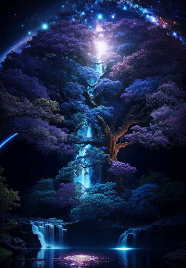 A Magical Tree of Life in Outer Space, Generative AI Illustration Stock ...