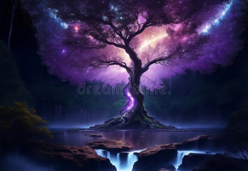 A Magical Tree of Life in Outer Space, Generative AI Illustration Stock ...