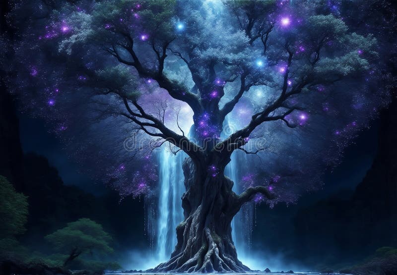 A Magical Tree of Life in Outer Space, Generative AI Illustration Stock ...