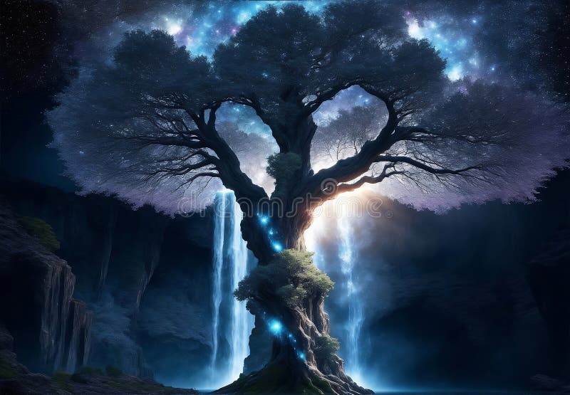 A Magical Tree of Life in Outer Space, Generative AI Illustration Stock ...