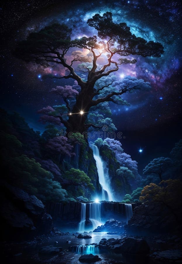 A Magical Tree of Life in Outer Space, Generative AI Illustration Stock ...