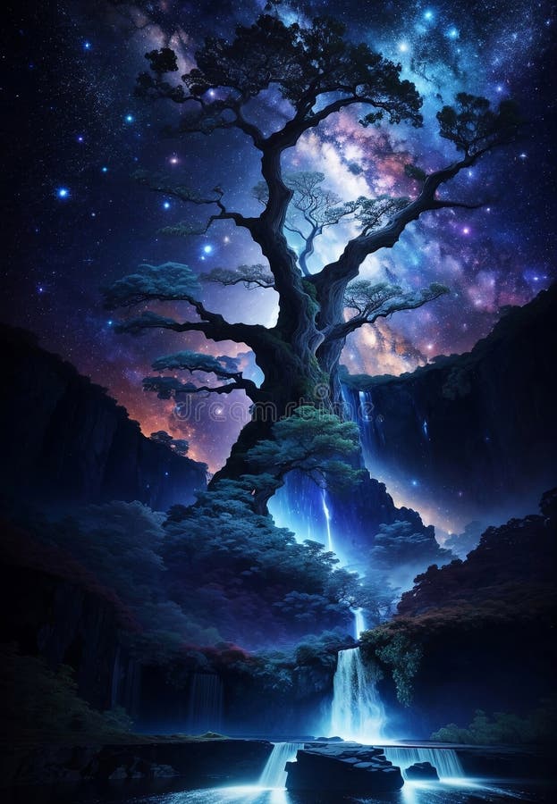 A Magical Tree of Life in Outer Space, Generative AI Illustration Stock ...