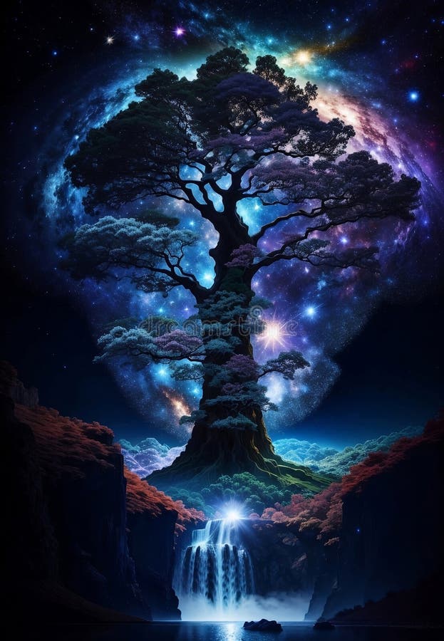 A Magical Tree of Life in Outer Space, Generative AI Illustration Stock ...