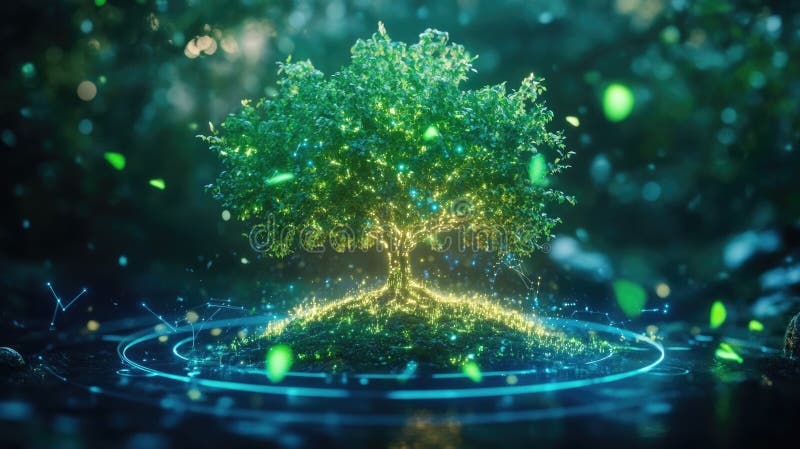 Magical Tree in Luminous Forest: Enchantment of Nature and Technology ...