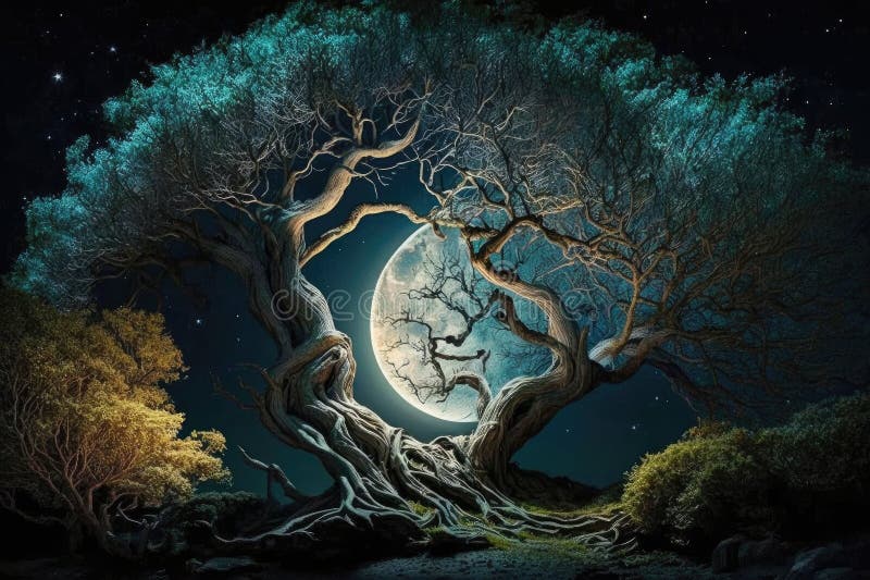 Magical Tree, with the Moonlight Shining through Its Branches ...