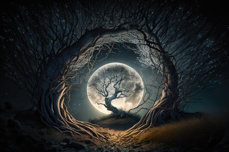Magical Tree, with the Moonlight Shining through Its Branches ...
