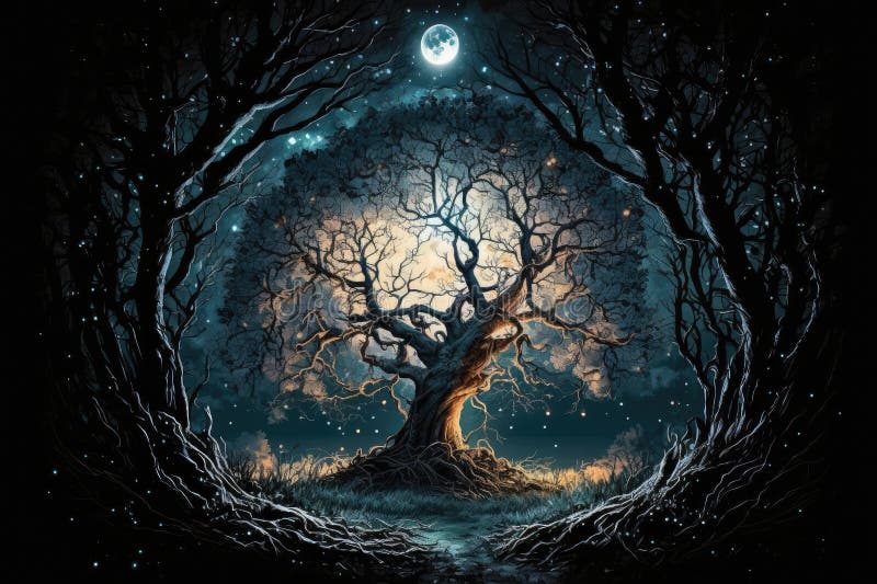 Magical Tree, with the Moonlight Shining through Its Branches ...