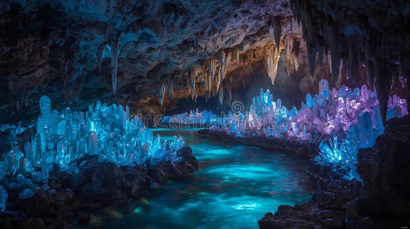 Magical Underground Cave with Glowing Stock Image - Image of darkness ...