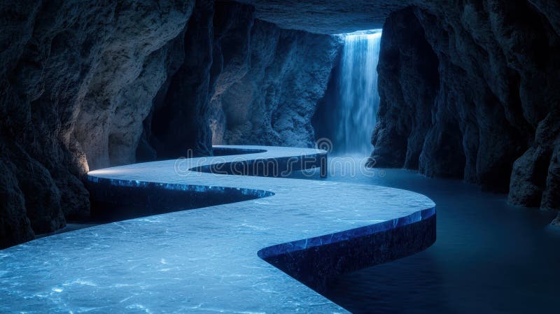 Magical Underground Waterfall in a Dark Cave Stock Illustration ...