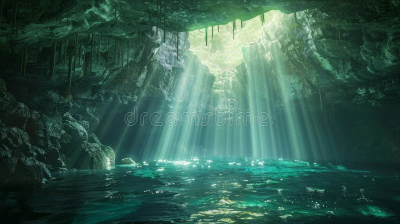 A Magical Underwater Cave Illuminated Generated by AI Stock ...