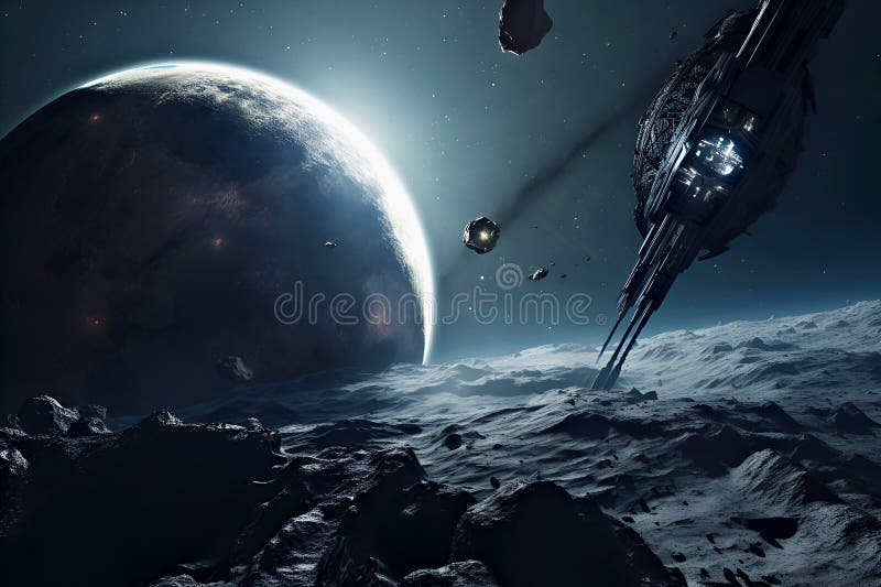 Magical Unexplored Space, Planet and Spaceship Stock Image - Image of ...