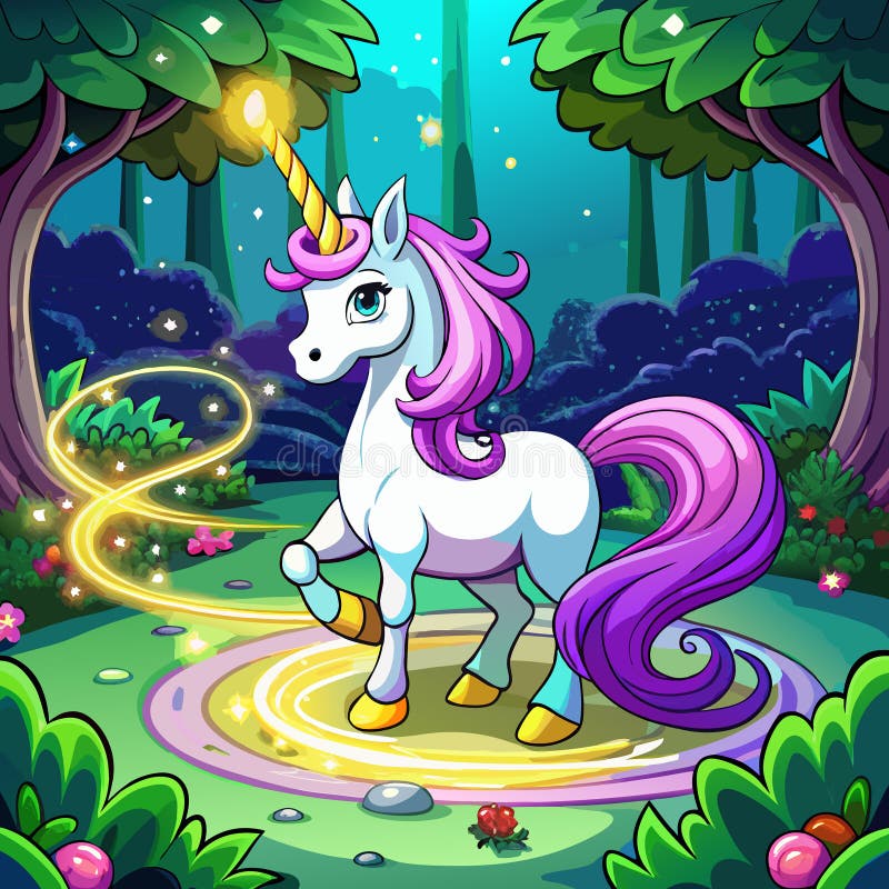 Magical Unicorn in Enchanted Forest Stock Vector - Illustration of lovely, horse: 353884711