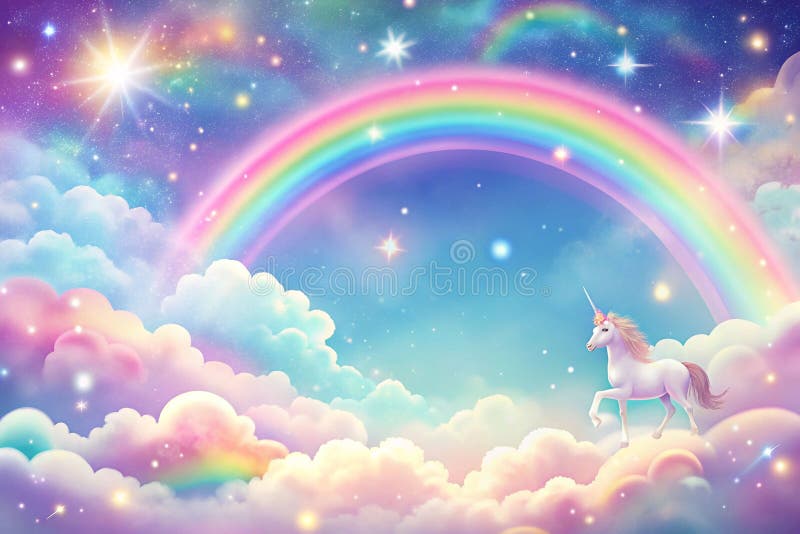 Magical Unicorn in Pastel Rainbow Sky Stock Illustration - Illustration ...