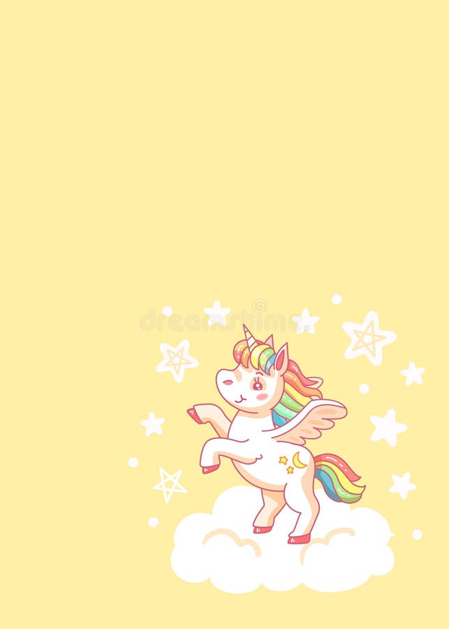 Magical Unicorn with a Rainbow Mane and Tail is Prancing on a Cloud ...