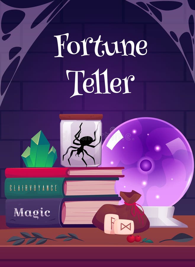 Magical Vector Elements on the Divination Poster: Crystal Ball, Runes ...