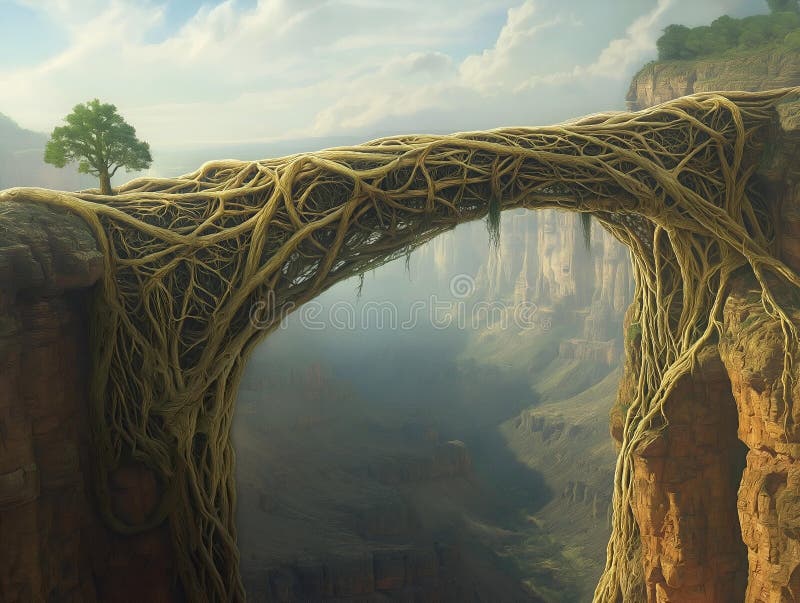 Magical Vine Bridge Arching Over a Deep Valley in a Fantasy Landscape ...