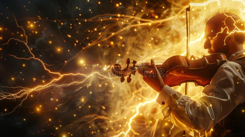 Magical Violinist in an Electrifying Performance. the Bright Golden ...