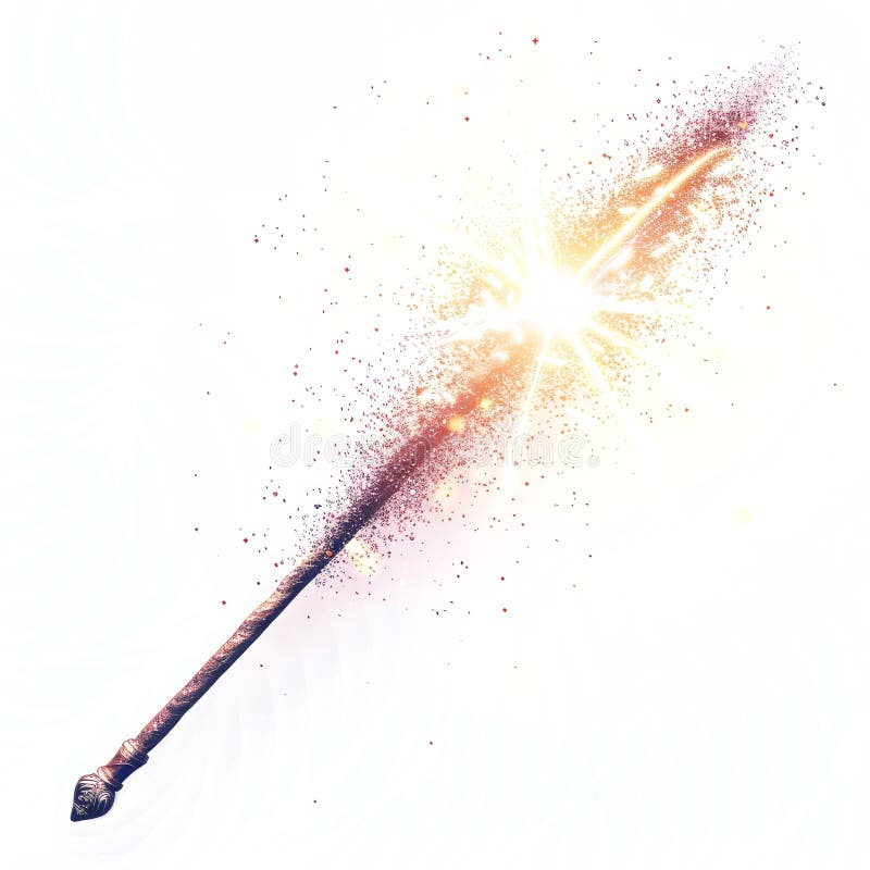Magical Wand Creating Sparkling Spells on White Background Stock Photo ...