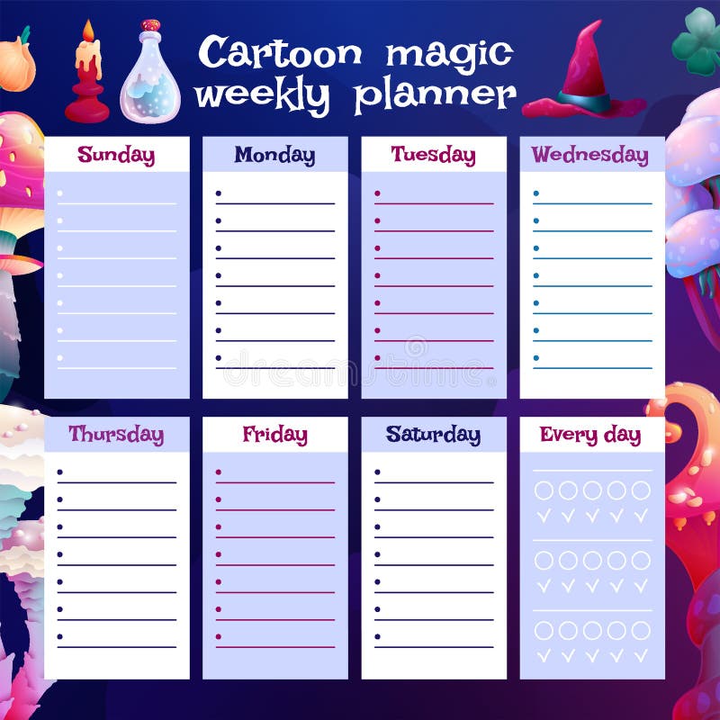 Magical Weekly Task Planner. School Schedule on Week for Class, Lesson ...