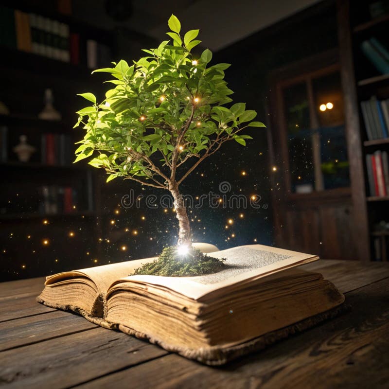 Tree Growing from Old Book stock illustration. Illustration of imagination - 366765616
