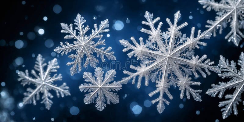 Magical White Snowflakes Over Glitter Blue Dark Background Stock Image ...